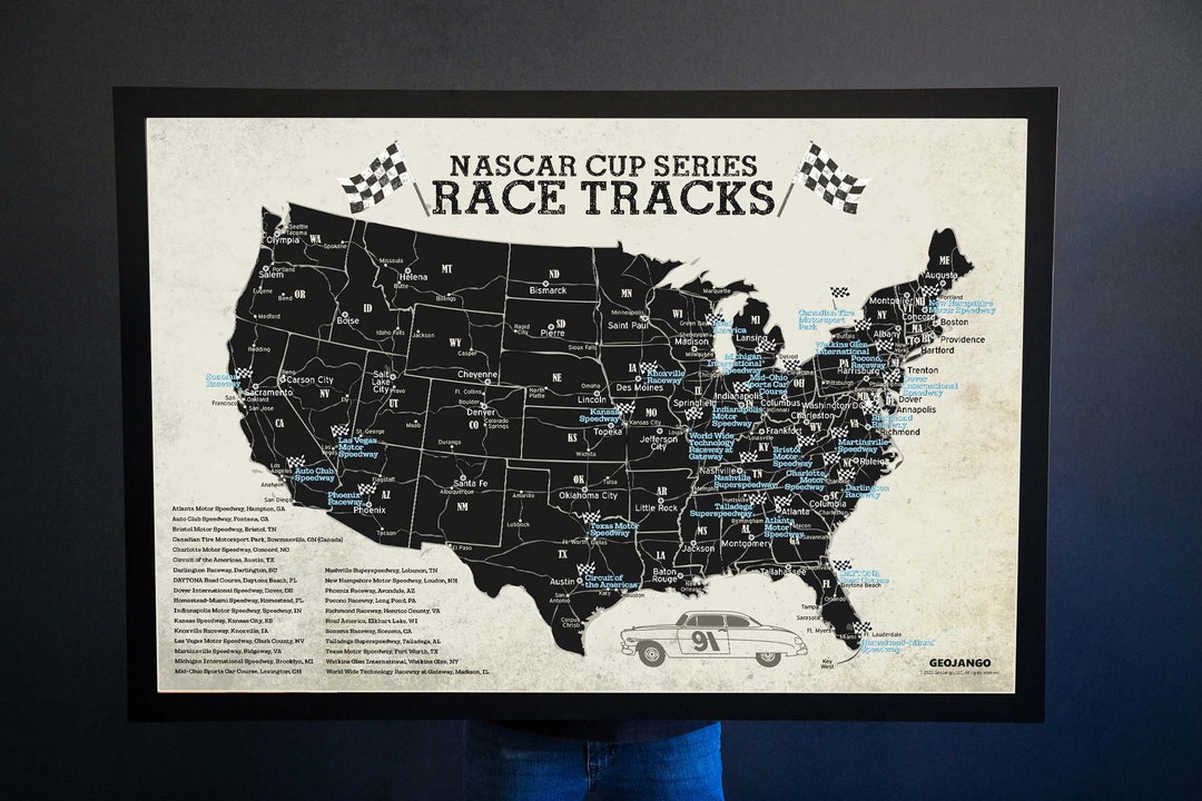 NASCAR Race Tracks Map - NASAR Gift - Vinitage Raceway Fan Vintage ...