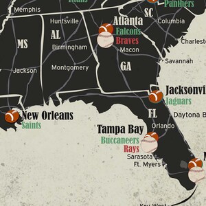 Football and Baseball Stadium Tour Map: Poster or Framed Push Pin Map ...