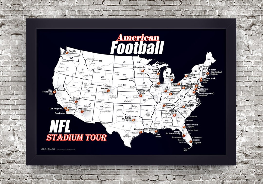 NFL Stadium Map, Sports Map, Sports Push Pin Map | Sports Decor - Etsy