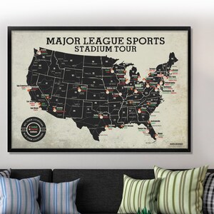 Football and Baseball Stadium Tour Map: Poster or Framed Push Pin Map ...
