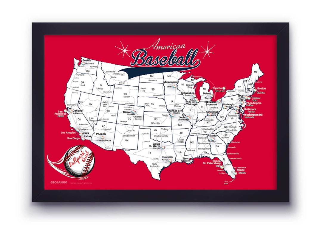 Baseball Map, Cleveland Guardians- Poster or Framed Pin Map, Ballparks ...