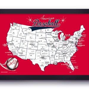 Baseball Map, Cleveland Guardians- Poster or Framed Pin Map, Ballparks ...