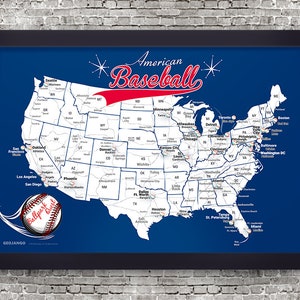 Baseball Map - Los Angeles Dodgers - Ballparks Sports Map - Pin Map or ...