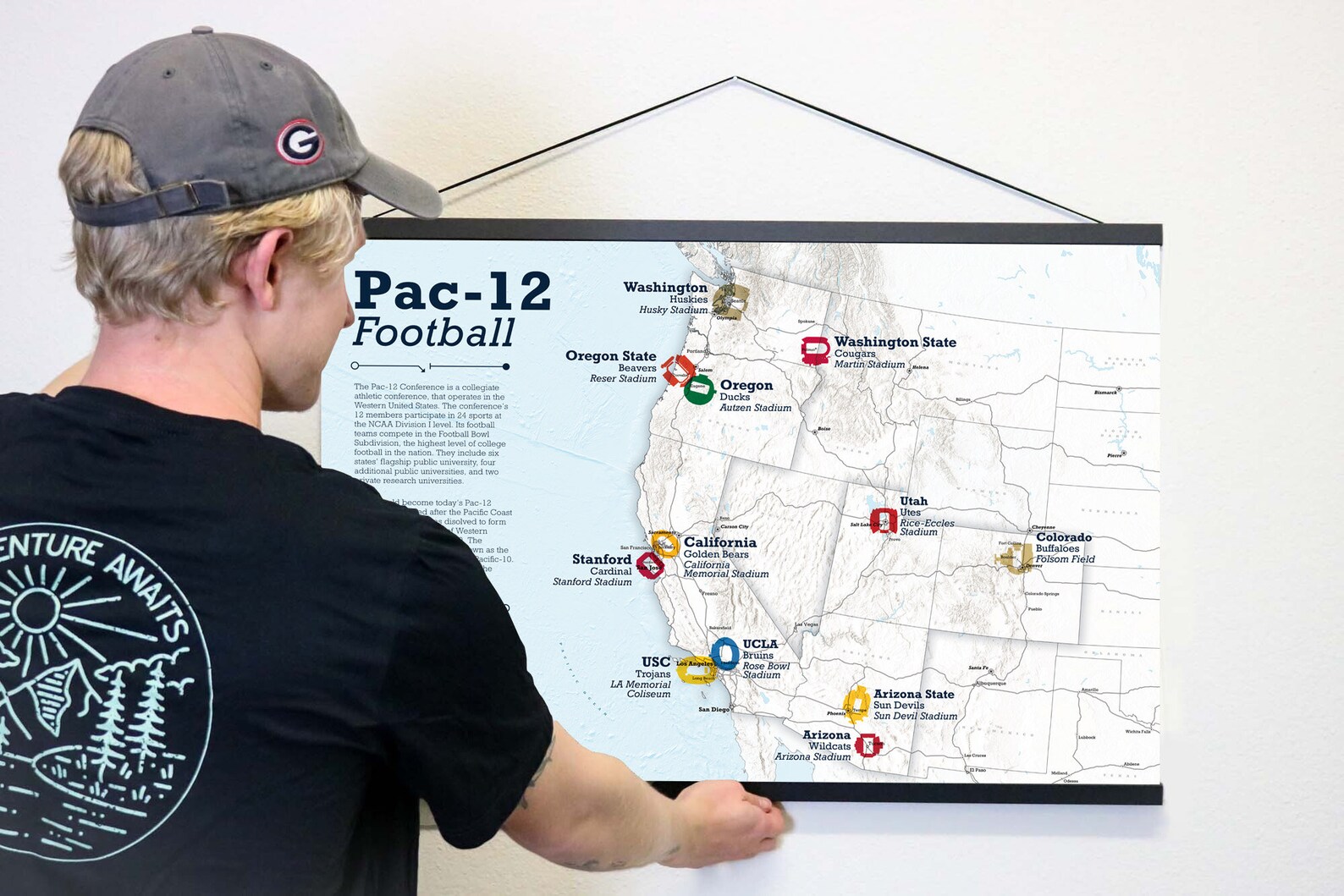Pac-12 Football Stadium Map NCAA Football Conference - Etsy