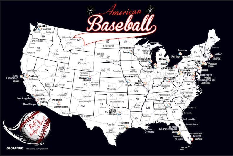 Personalized Baseball Stadium Map: Baseball Park Push Pin Map ...