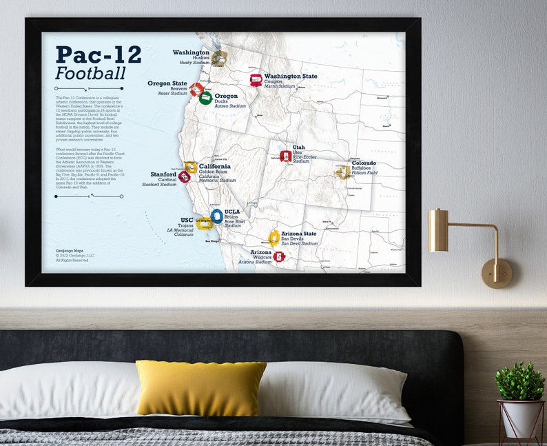 Pac-12 Football Stadium Map NCAA Football Conference - Etsy