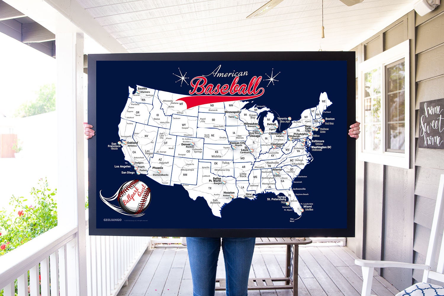 Baseball Travel Map NY Yankees MLB Poster or Framed Pin | Etsy