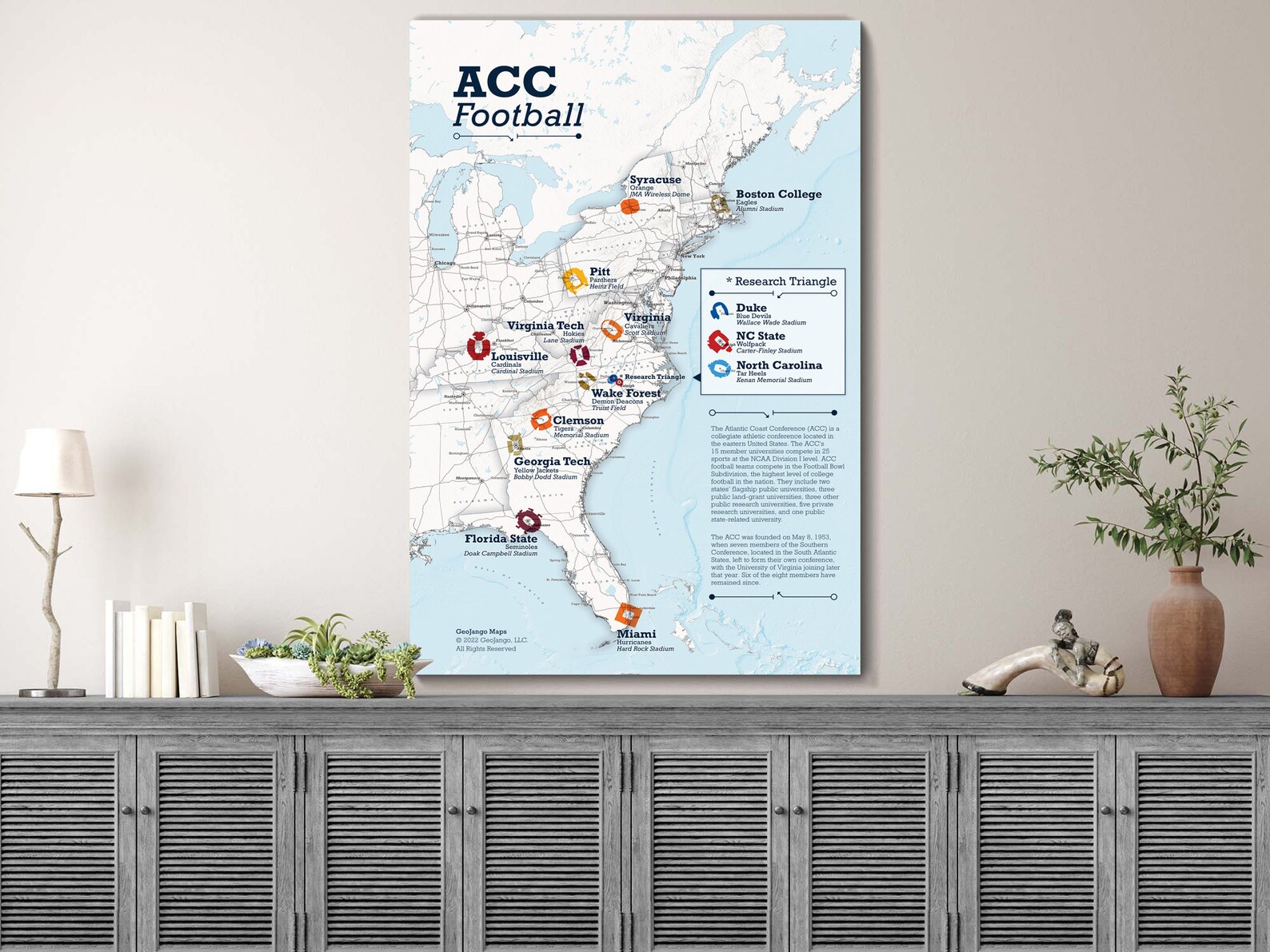 ACC Football Stadium Map: NCAA Football Poster or Pin Map - Etsy