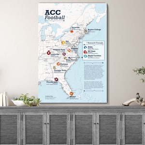 ACC Football Stadium Map: NCAA Football Poster or Pin Map | Modern ...