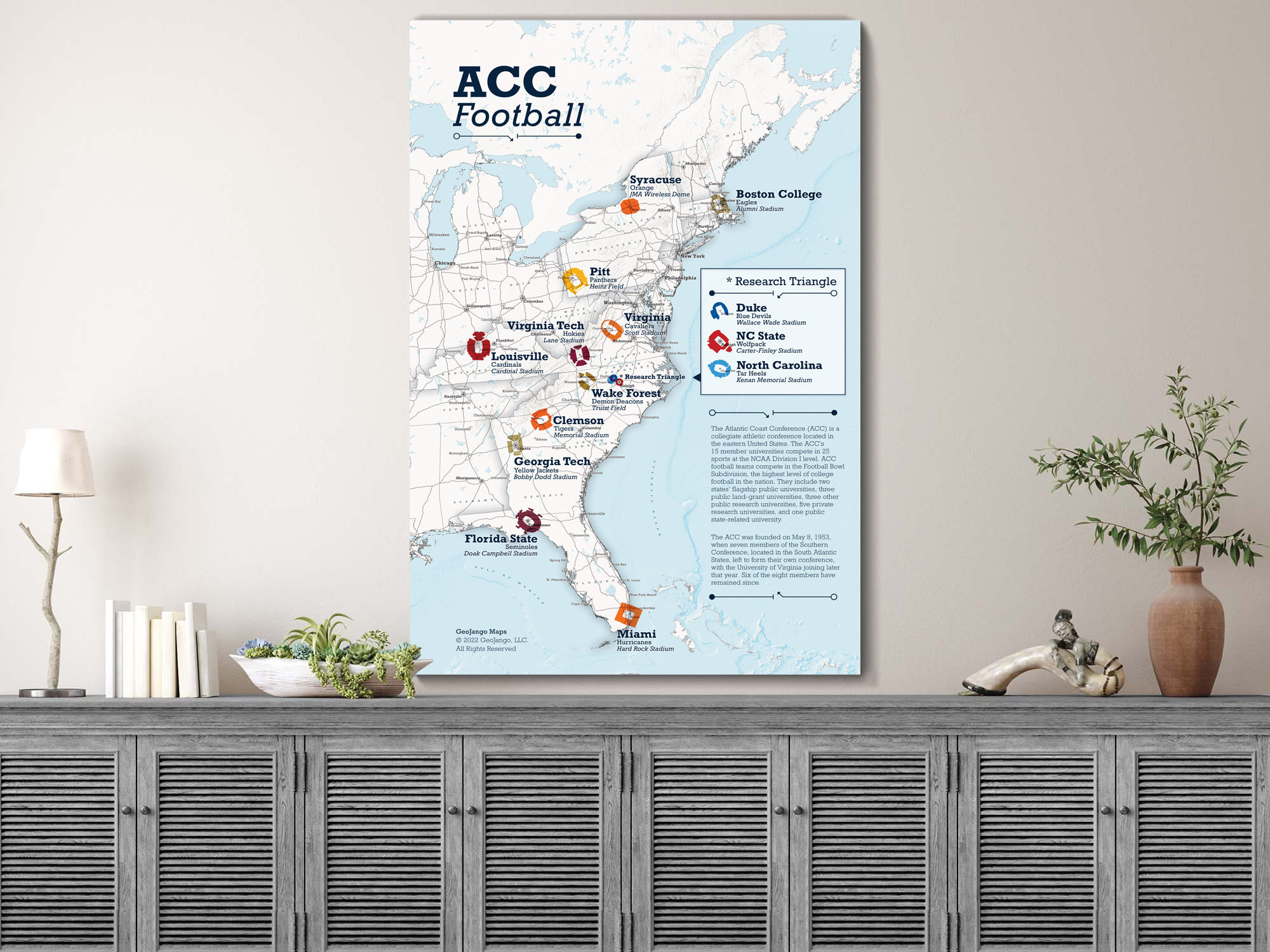ACC Football Stadium Map: NCAA Football Poster or Pin Map - Etsy