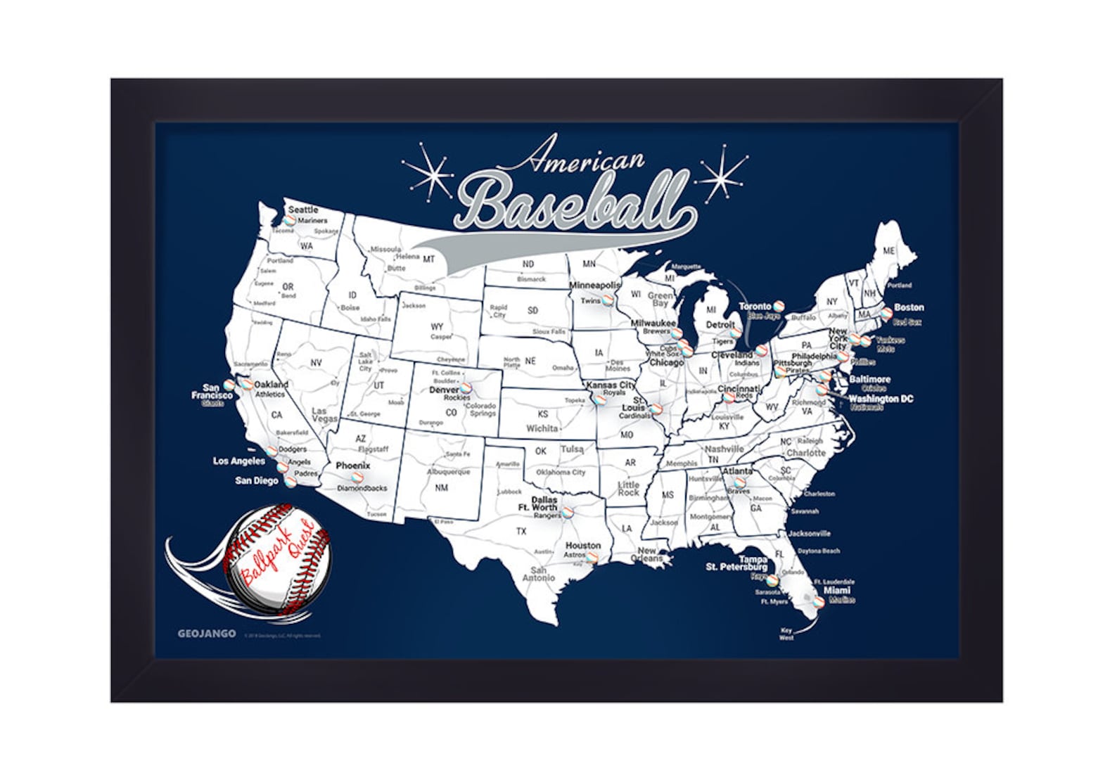 Baseball Stadium Map, San Diego Padres - Poster or Framed Pin Map ...