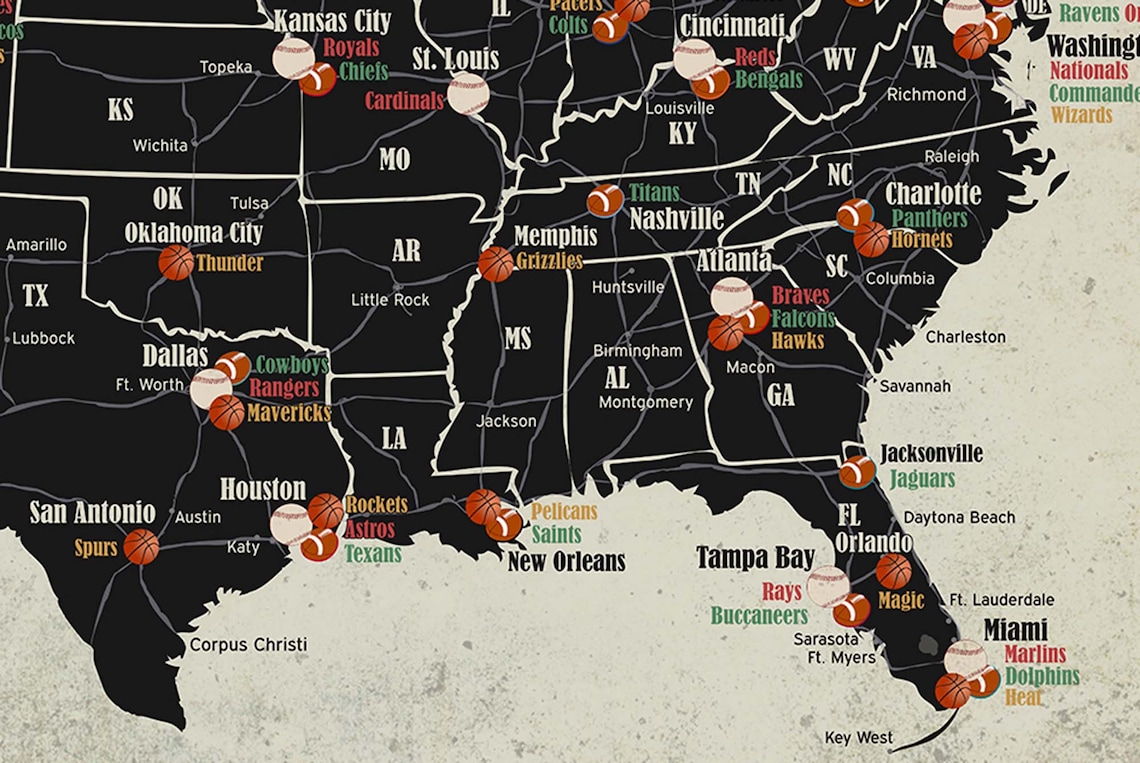 Football-baseball-basketball Grand Tour Map: Poster or Framed - Etsy