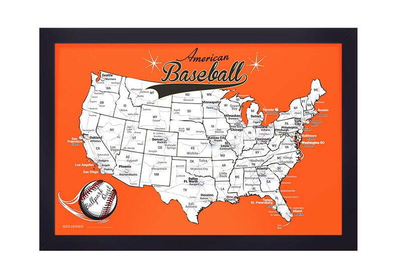 Baseball Stadium Map, SF Giants - Poster or Framed Pin Map, Ballparks ...