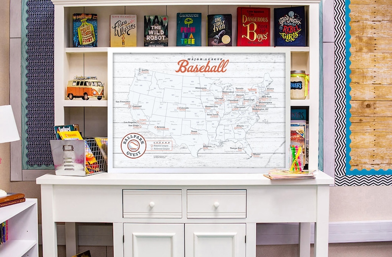 Baseball Map of Stadiums Travel Map - MLB Locations - Framed USA Push ...