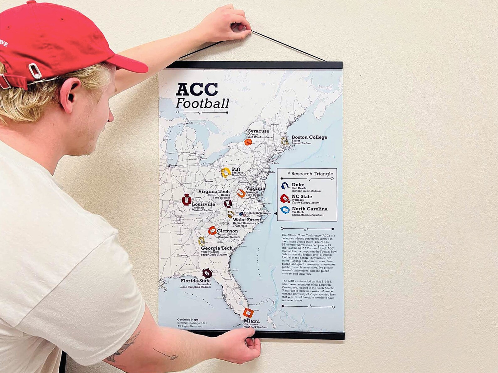 ACC Football Stadium Map: NCAA Football Poster or Pin Map | Modern ...