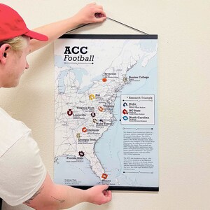 ACC Football Stadium Map: NCAA Football Poster or Pin Map | Modern ...