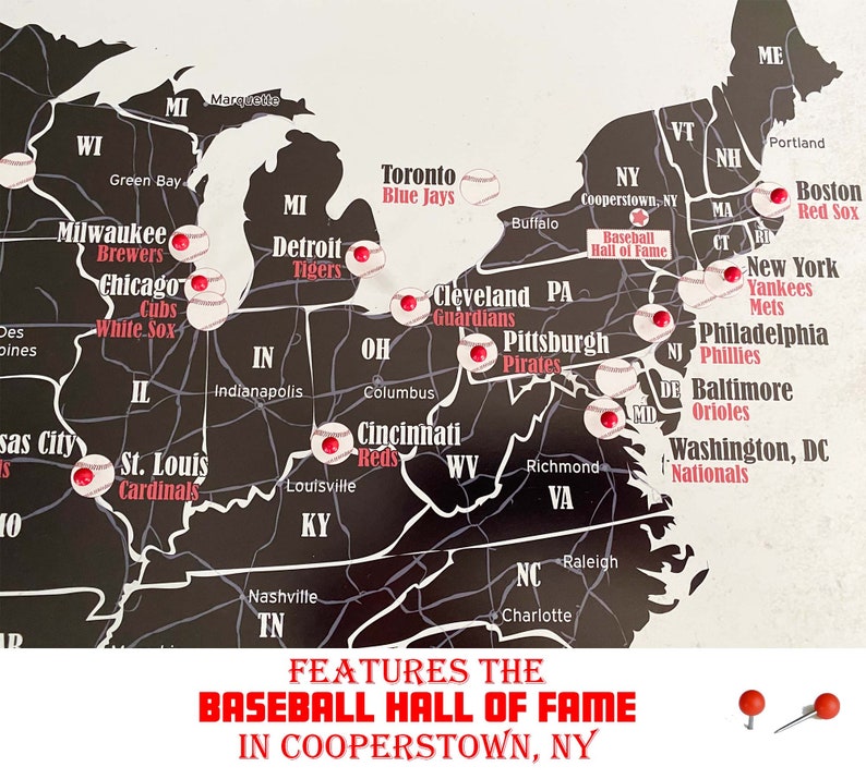 Baseball Stadium Tour Map Vintage Ballpark Bucket List - Etsy