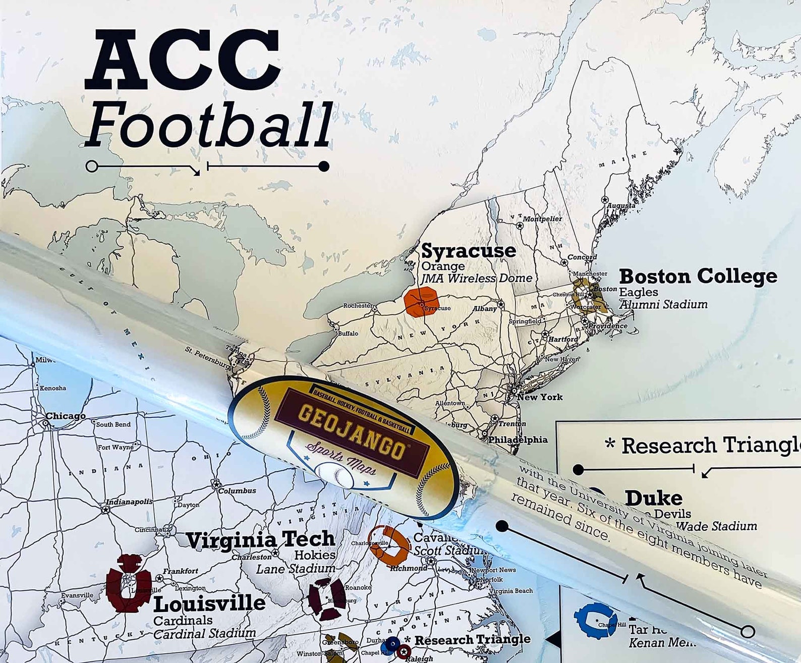 ACC Football Stadium Map: NCAA Football Poster or Pin Map - Etsy