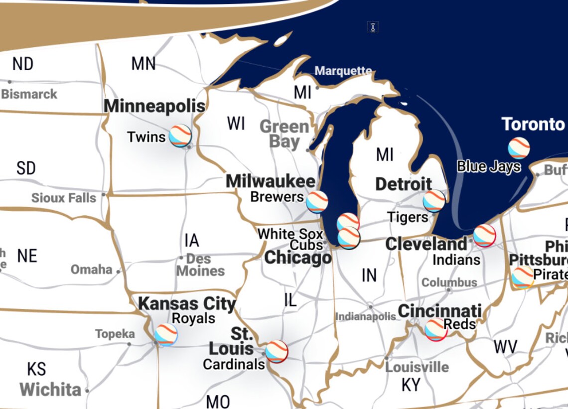 Baseball Park Map - Choose Your Team - Ballpark Quest Map - Sports ...