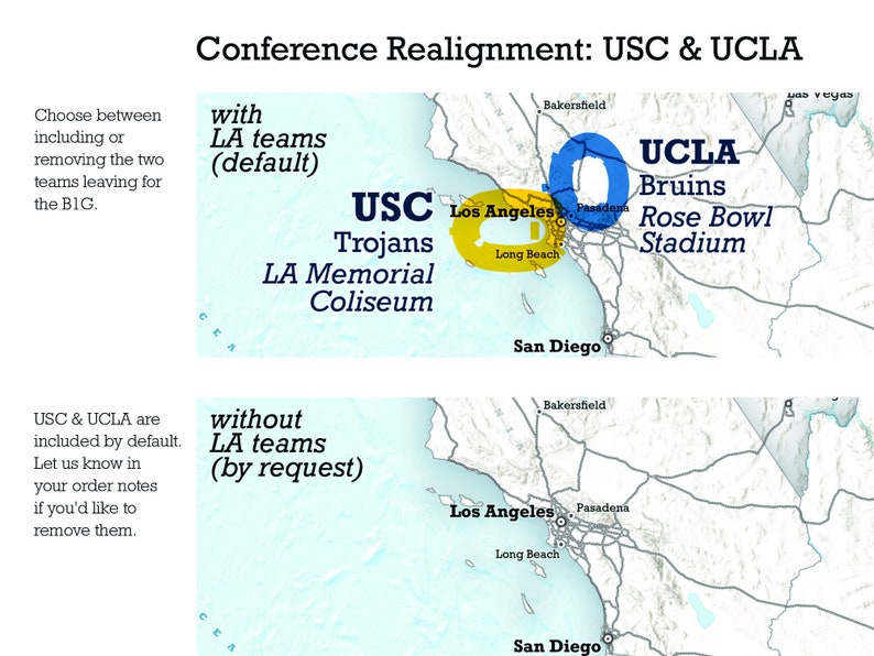 Pac-12 Football Stadium Map NCAA Football Conference - Etsy