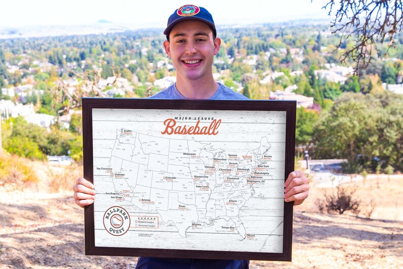 Baseball Map of Stadiums Travel Map - MLB Locations - Framed USA Push ...