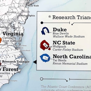 ACC Football Stadium Map: NCAA Football Poster or Pin Map | Modern ...