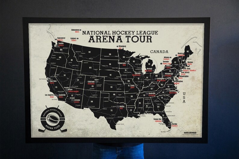 Hockey Stadium Map NHL Arena Map and Team Locations - Etsy