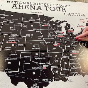 Hockey Stadium Map, NHL Arena Map Team Locations, Stadium Tour Push Pin ...