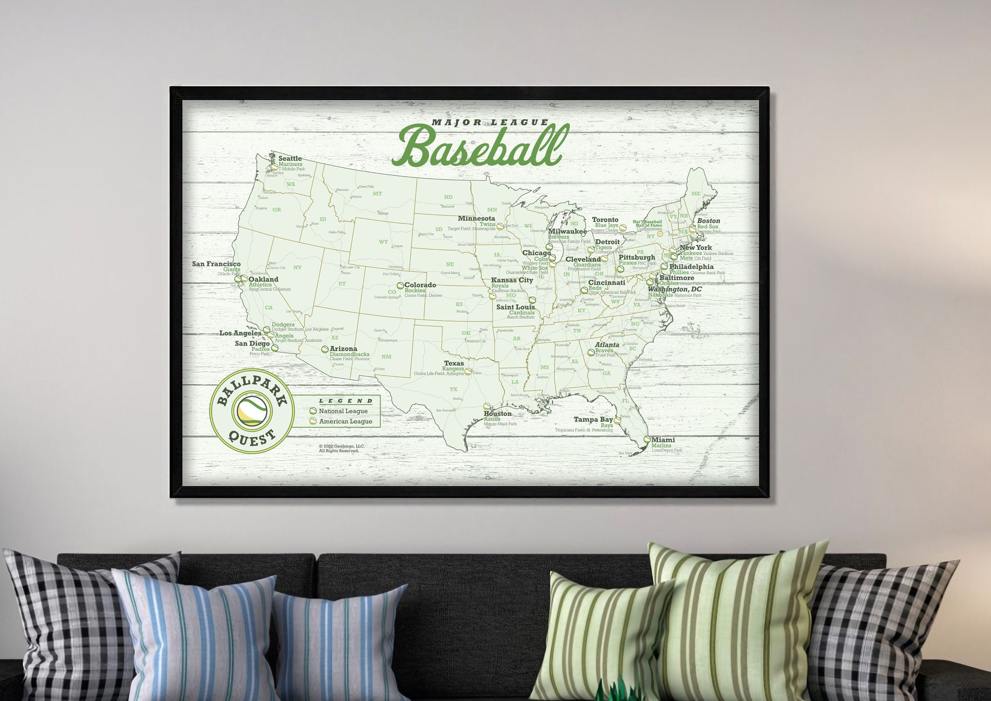 Baseball Map Stadium Locations MLB Tour Tracker Light - Etsy