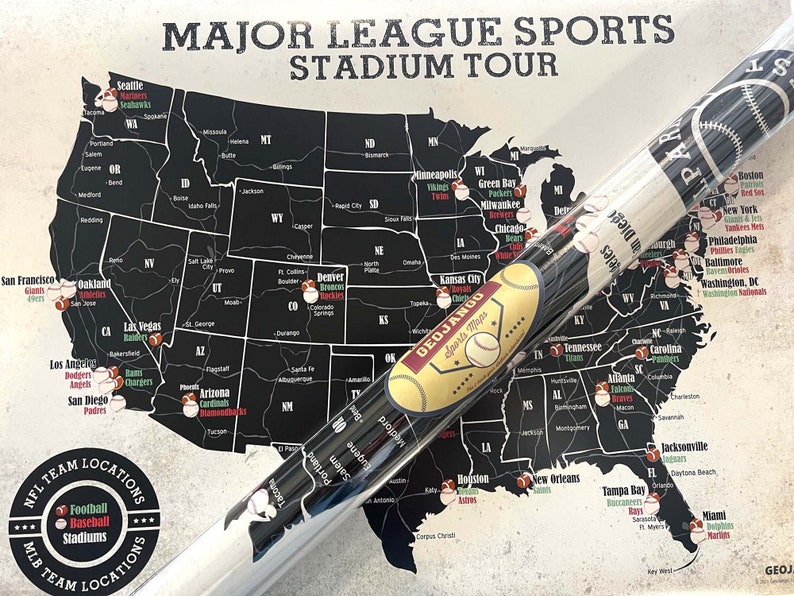Football and Baseball Stadium Tour Map: Poster or Framed Push - Etsy