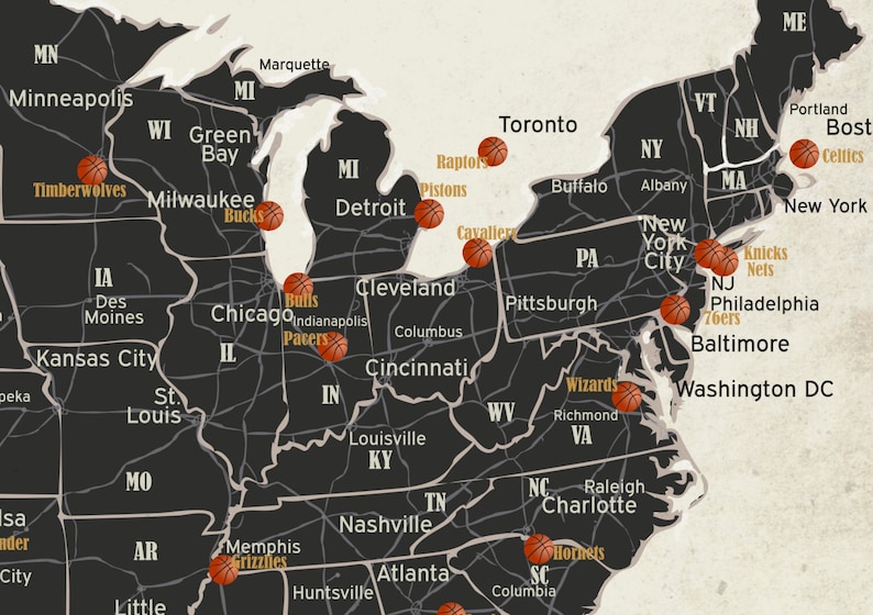 Hockey Stadium Map NHL Arena Map and Team Locations - Etsy