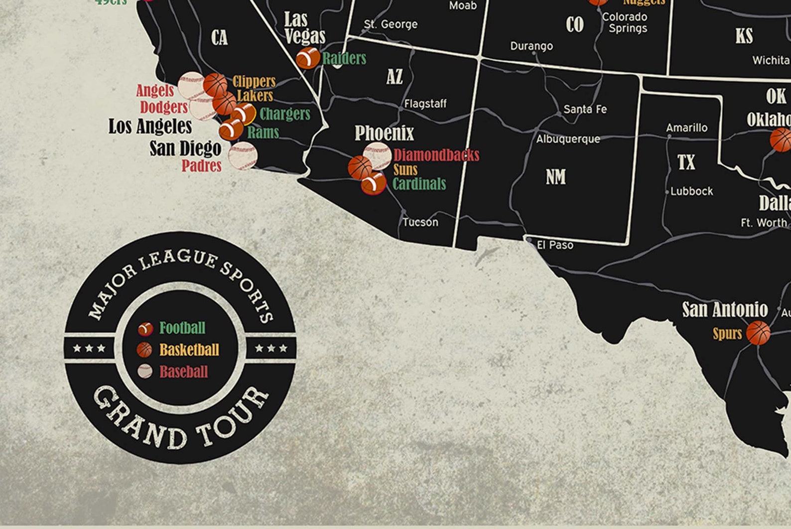 Football-baseball-basketball Grand Tour Map: Poster or Framed - Etsy