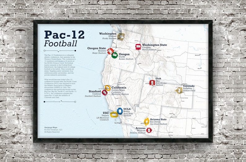 Pac-12 Football Stadium Map NCAA Football Conference - Etsy