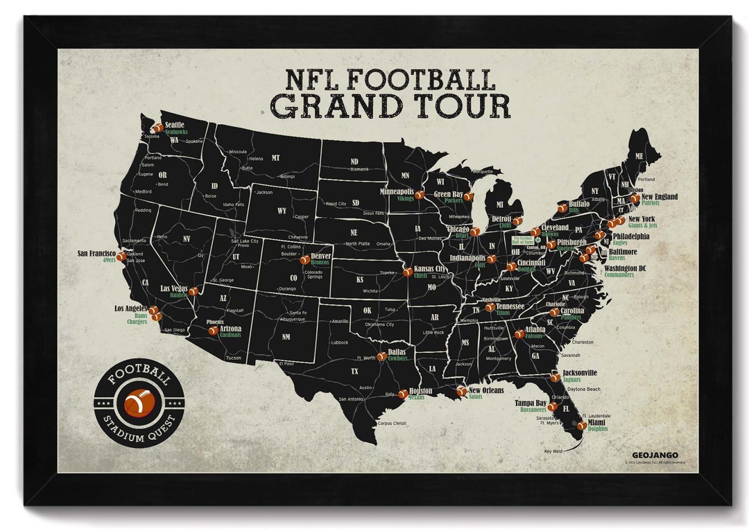 Football Stadium Map - Vintage Football Decor - Tracker Pin Map or Map ...