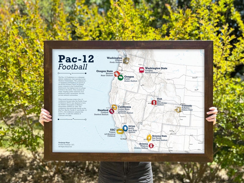 Pac-12 Football Stadium Map NCAA Football Conference - Etsy