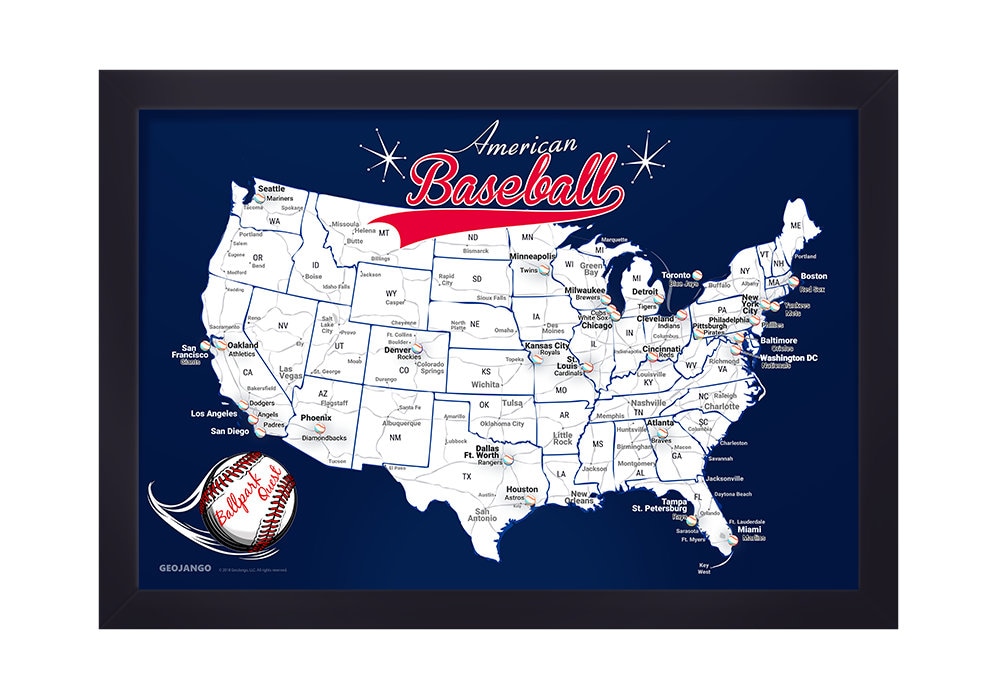 Baseball Travel Map NY Yankees MLB Poster or Framed Pin | Etsy