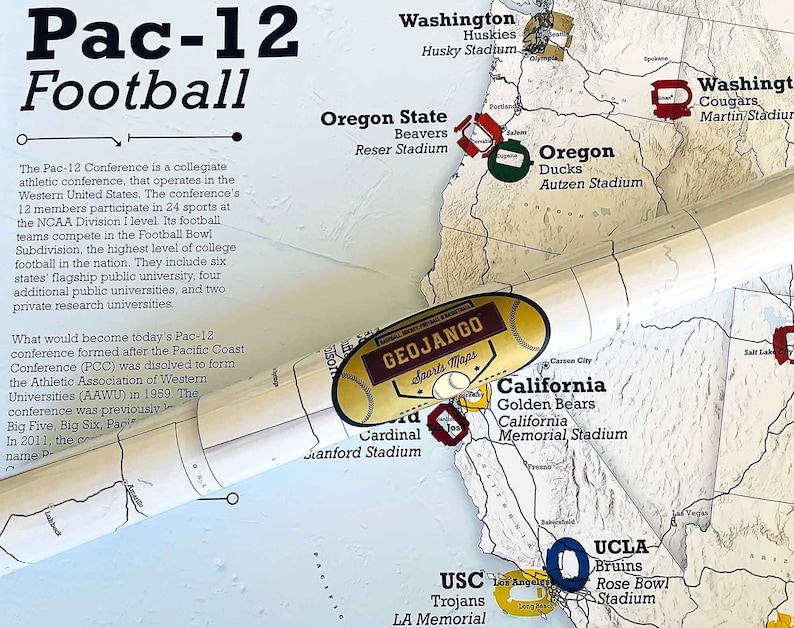 Pac-12 Football Stadium Map NCAA Football Conference - Etsy