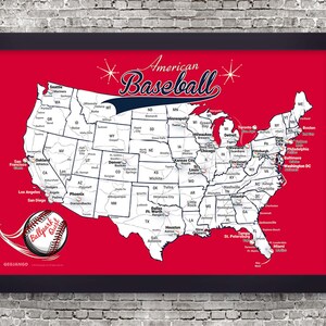 Baseball Map, Cleveland Guardians- Poster or Framed Pin Map, Ballparks ...