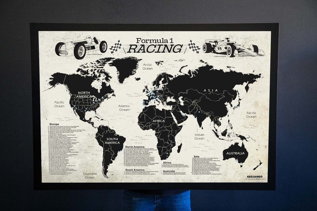 Formula 1 - Grand Prix - Race Tracks Around the World Map - Vintage ...