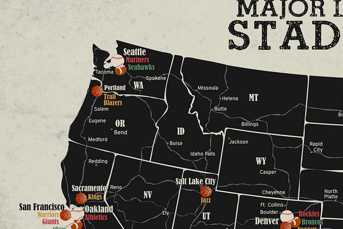 Football-baseball-basketball Grand Tour Map: Poster or Framed - Etsy