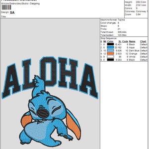 Stitch Aloha Embroidery Design, Tropical Hawaiian Pattern, Cute Alien ...