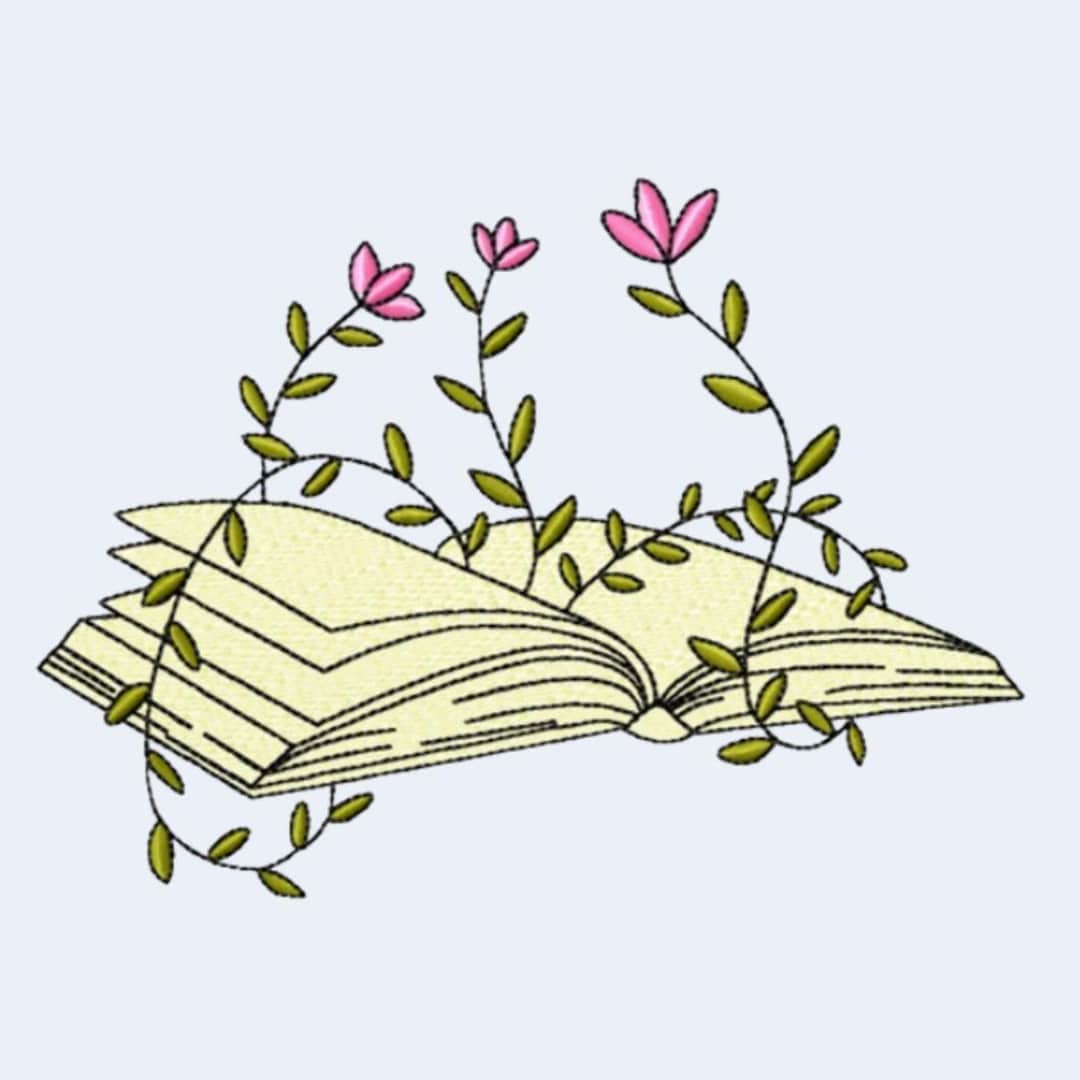 Floral Book Embroidery Design, Flower Book Pattern, 4 Sizes, Instant ...