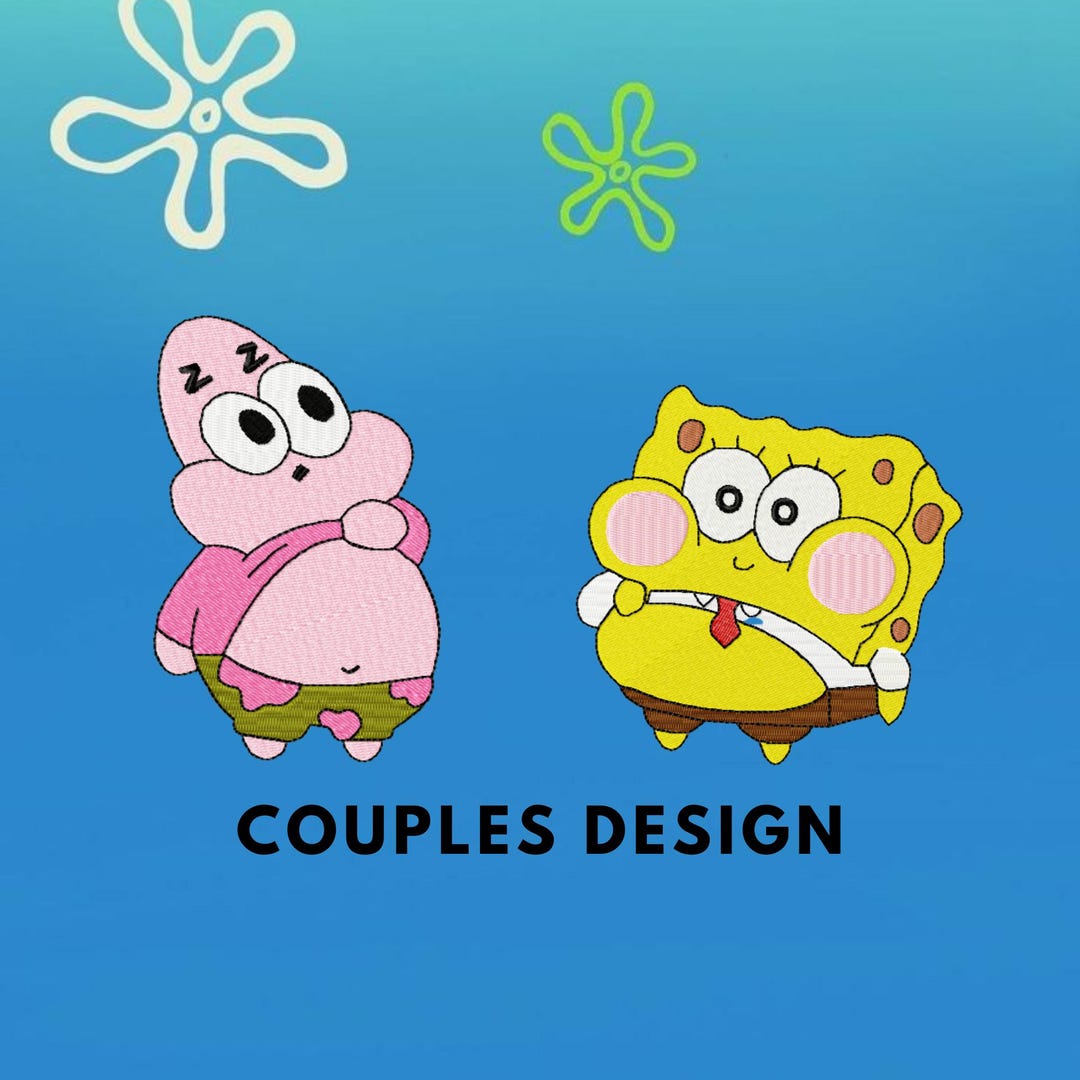 Cute Baby Sponge and Patrick Friends Embroidery Design - Fun Cartoon ...