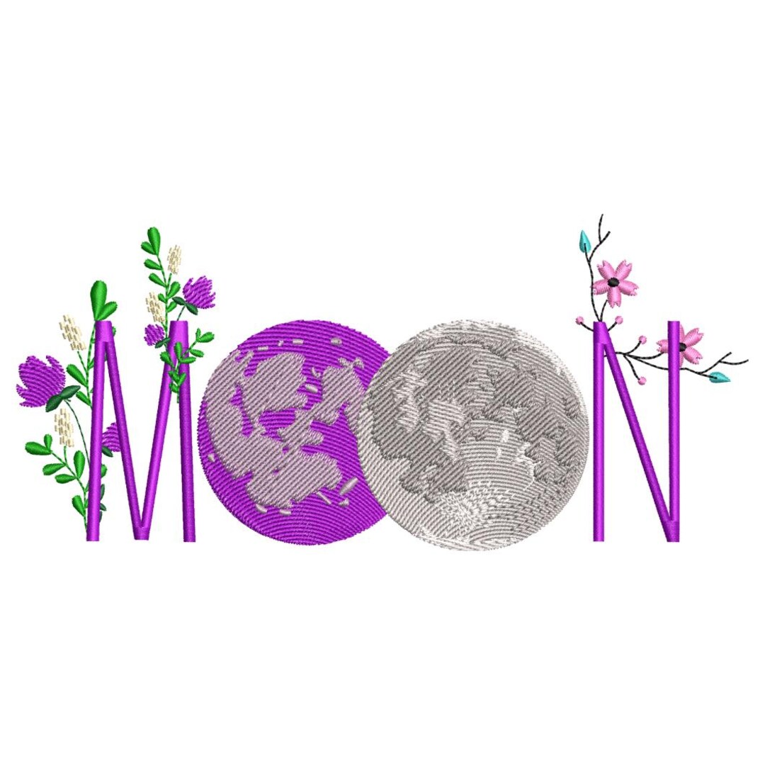 Moon Embroidery Design With Flowers, Zodiac-inspired Pattern, Instant ...