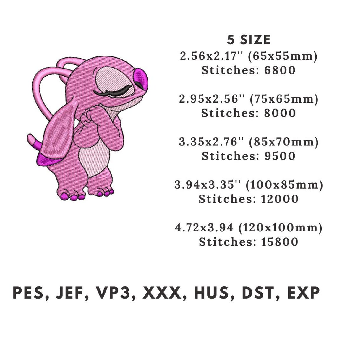 Stitch and Angel Couple Embroidery Design, Cute Alien Love Pattern, 2 ...