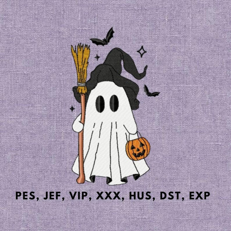 Ghost Witch Embroidery Design, Halloween Witch Pattern, Spooky Ghost, 4 ...