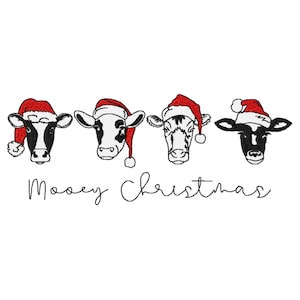 Christmas Cows Embroidery Design - Four Cows in Festive Hats - Cute ...