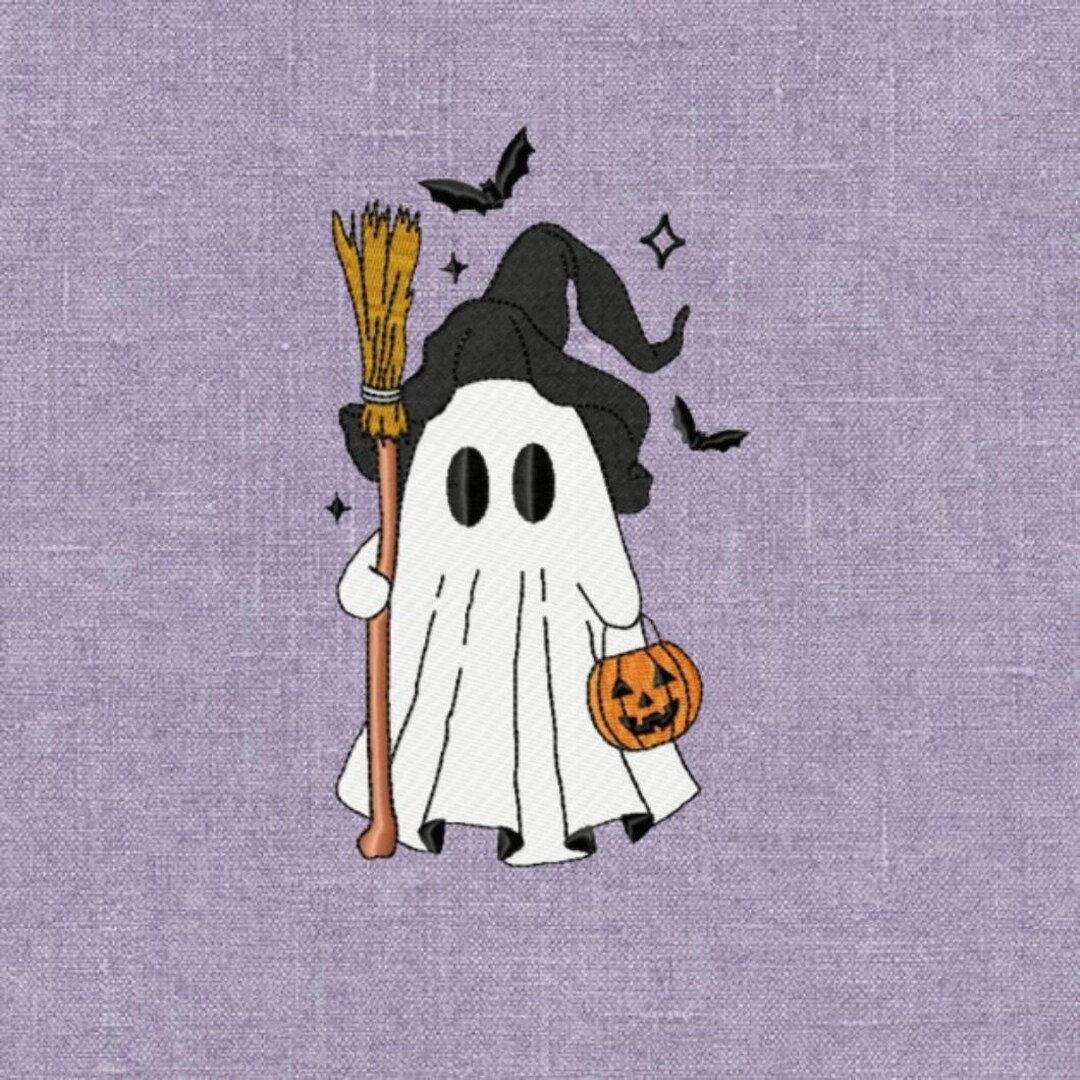 Ghost Witch Embroidery Design, Halloween Witch Pattern, Spooky Ghost, 4 ...