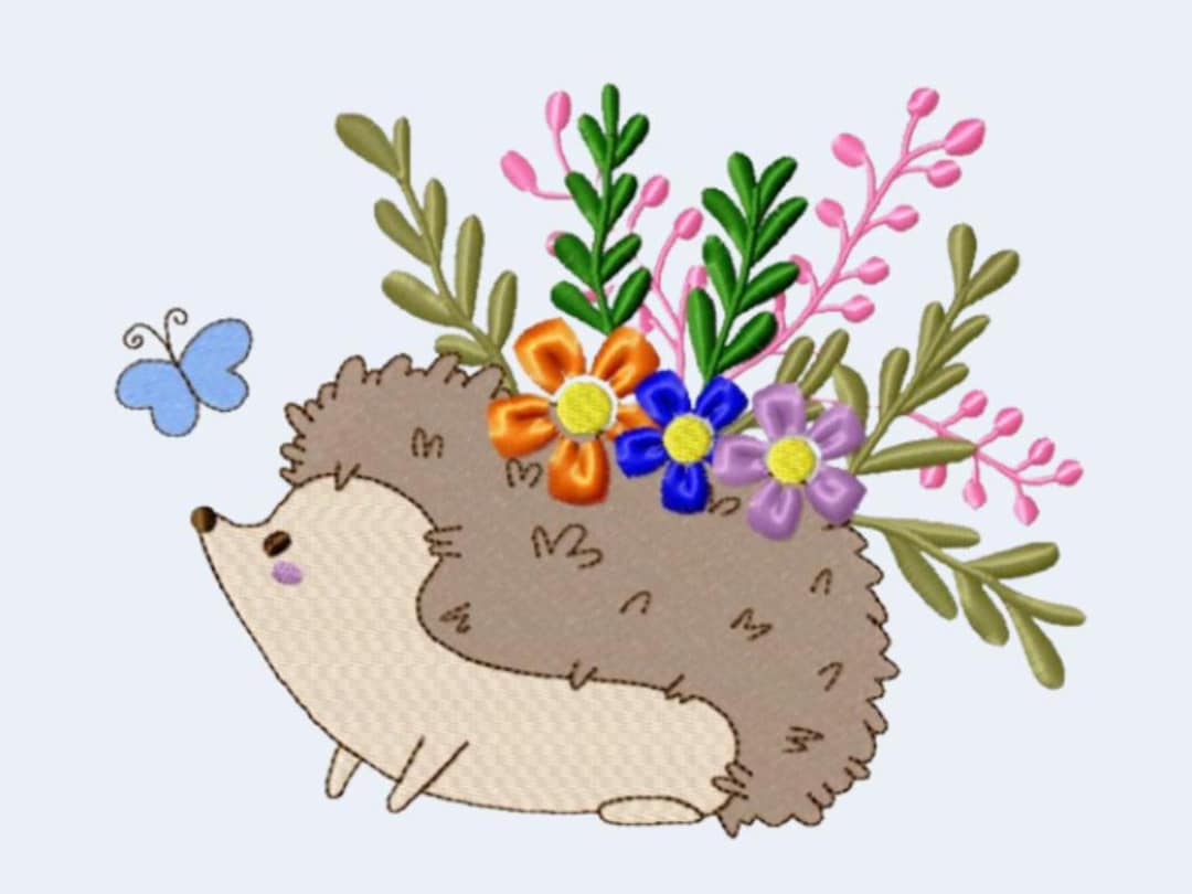 Hedgehog Flowers Embroidery Design, Woodland Pattern, 4 Sizes, Instant ...