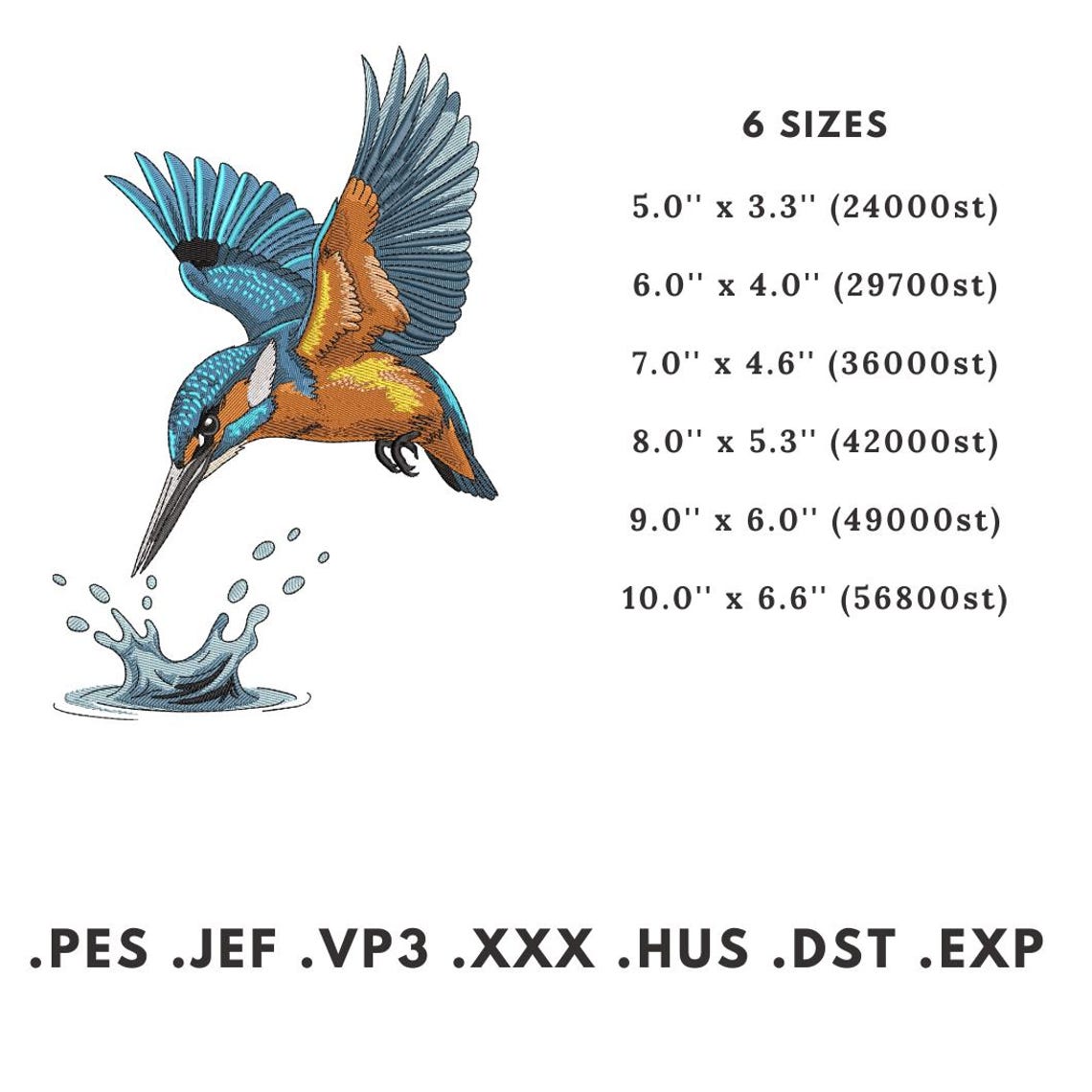 Kingfisher Bird Machine Embroidery Design, River Fisher Pattern ...